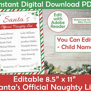 Editable Santa Naughty List Printable Customizable Official Nice List ...