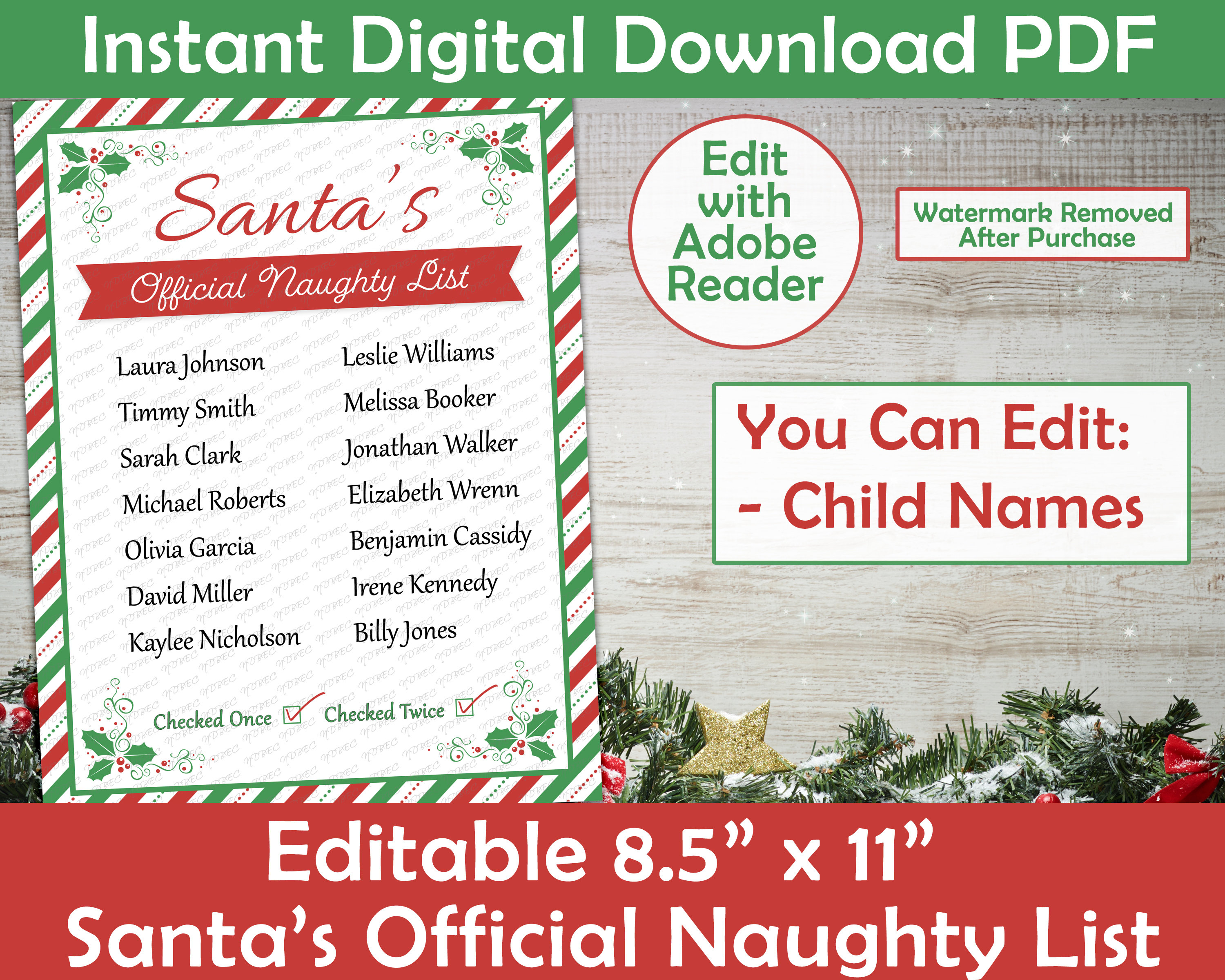 Editable Santa Naughty List | Printable Customizable Official Nice List ...