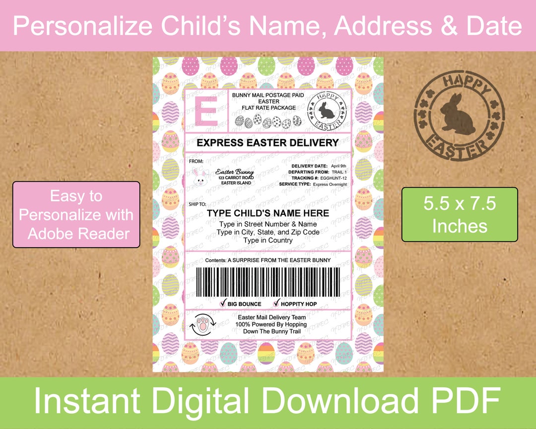 Editable Easter Bunny Shipping Label Template 5.5x7.5 | Novelty Mail ...