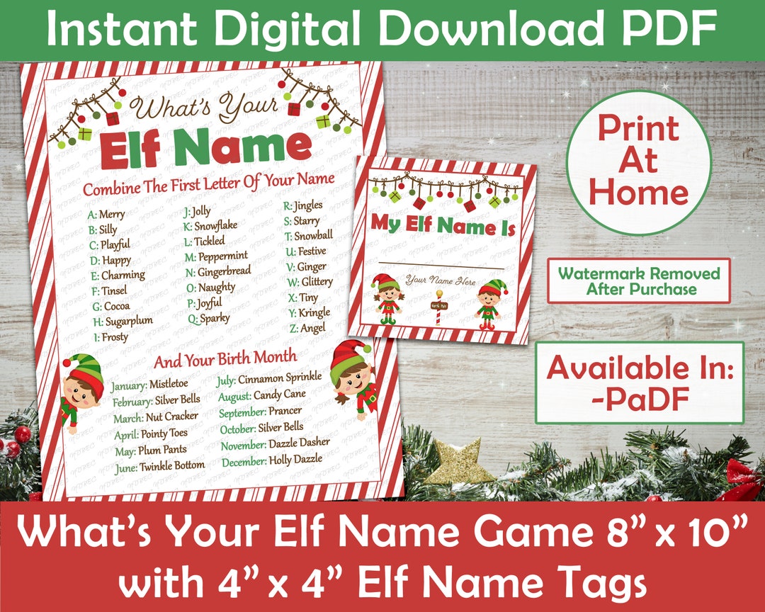 What's Your Elf Name Game With Matching Blank Name Tags Christmas Elf ...