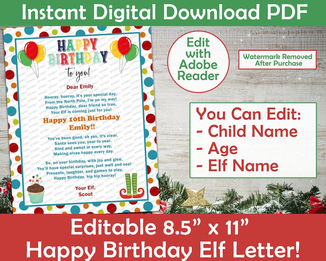 Elf Birthday Letter CIRCLES| Happy Birthday From Your Elf Letter ...
