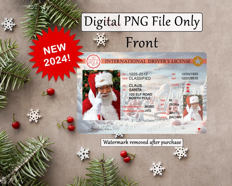 Santa Claus License PNG, RED VILLAGE, Sublimation Designs, Instant ...