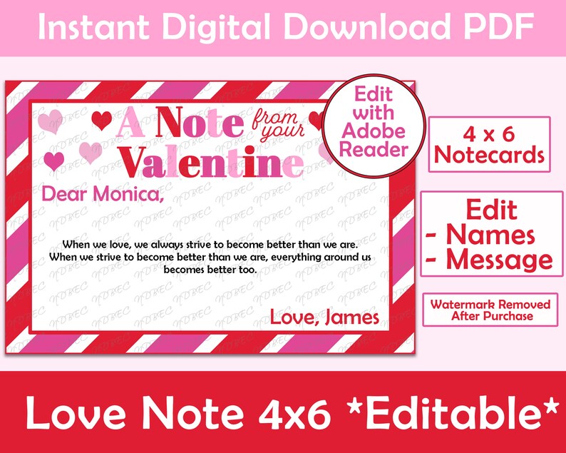 A Note From Your Valentine | Printable & Editable | Valentine's Day ...