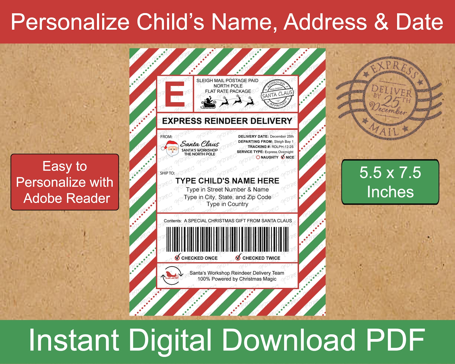 Editable Santa Shipping Label Template 5.5x7.5 North Pole - Etsy