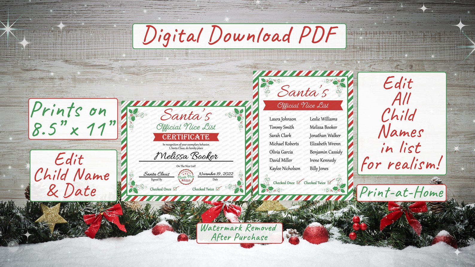 Editable Santa Nice List and Certificate & Naughty List and - Etsy