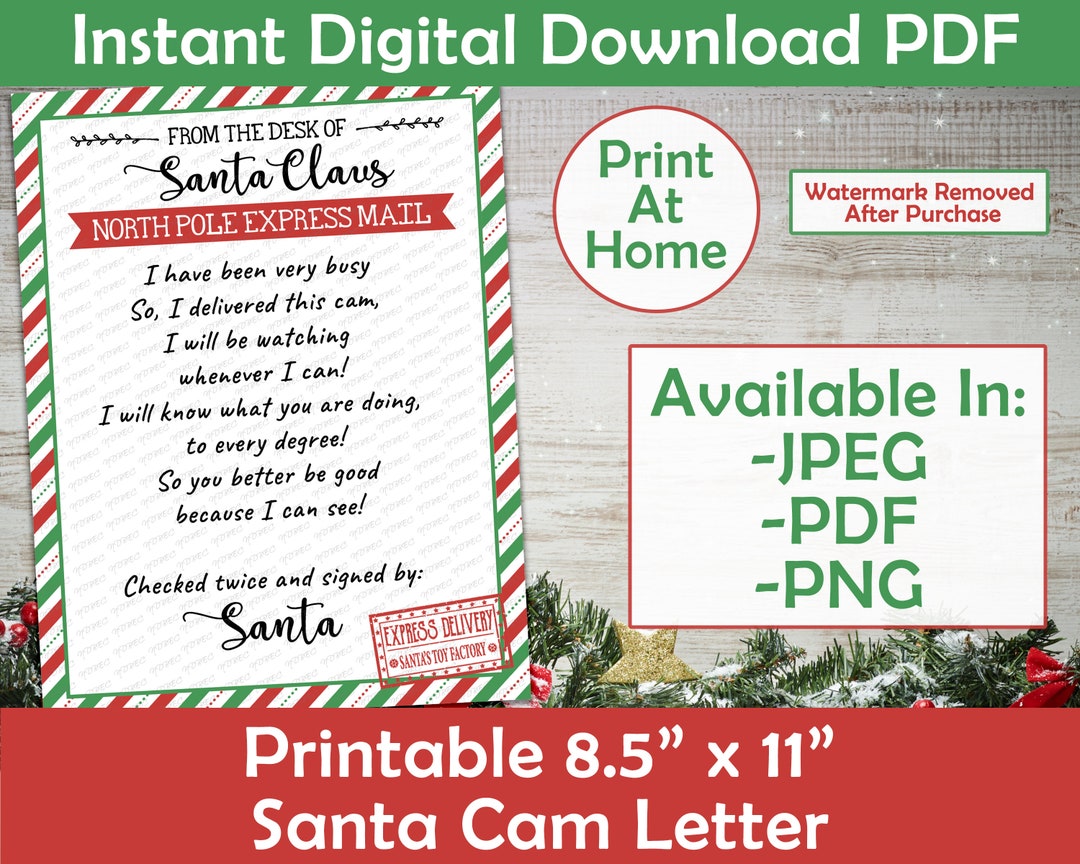 Santa Cam Letter From Santa Digital Download Printable PDF, PNG & JPG ...