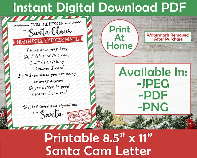Santa Cam Letter From Santa | Digital Download + Printable | PDF, PNG ...
