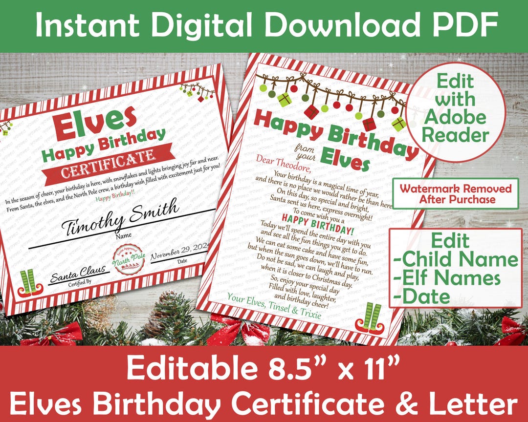 Elves Birthday Certificate & Letter Bundle | Happy Birthday From Your ...