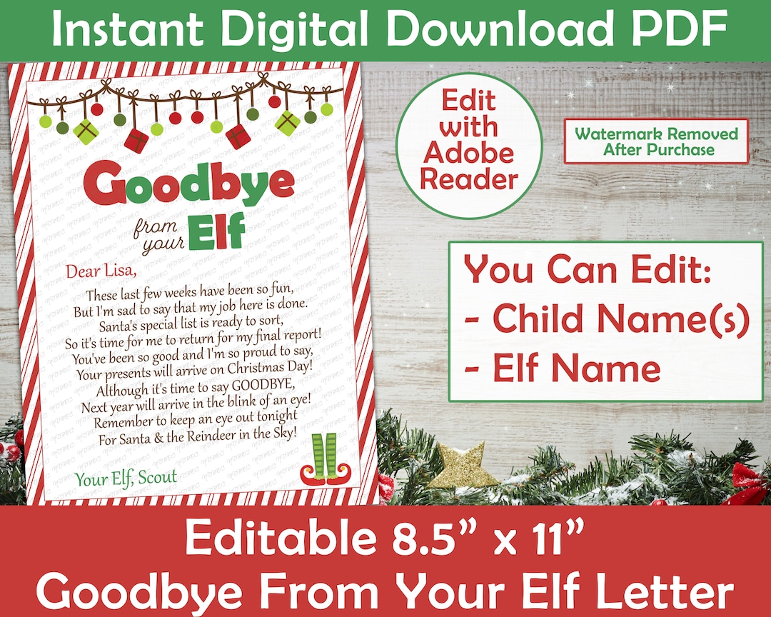 Elf Goodbye Letter | Goodbye Elf | Printable Personalized | PDF ...