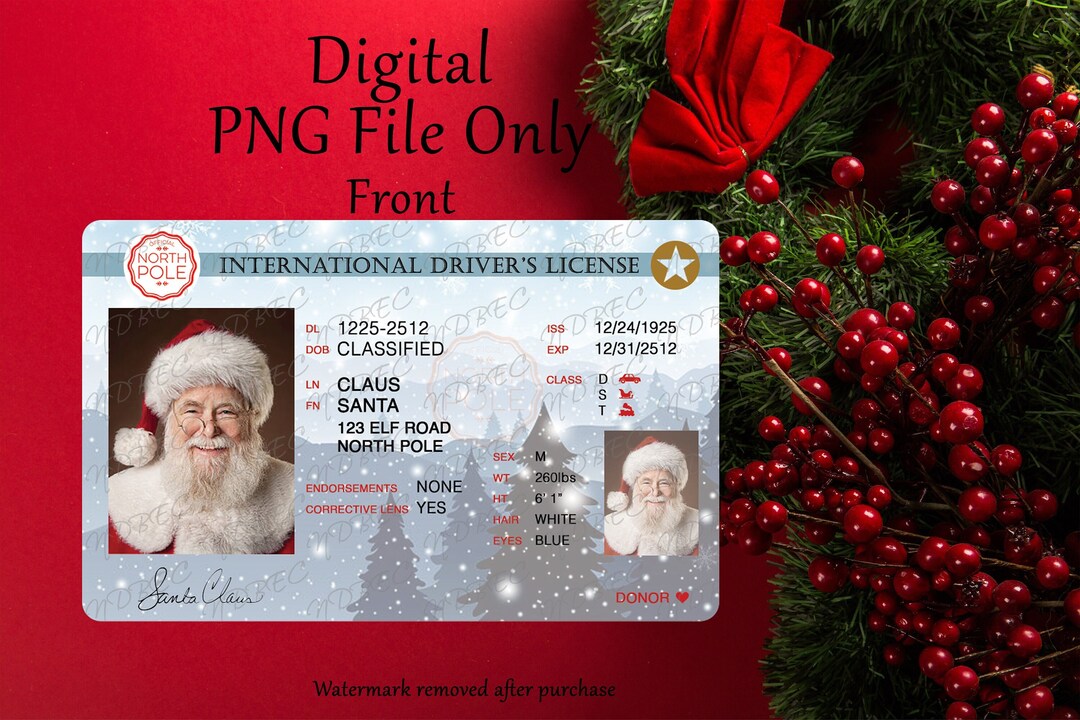 Santa Claus License PNG, BLUE TREES, Sublimation Designs, Instant ...