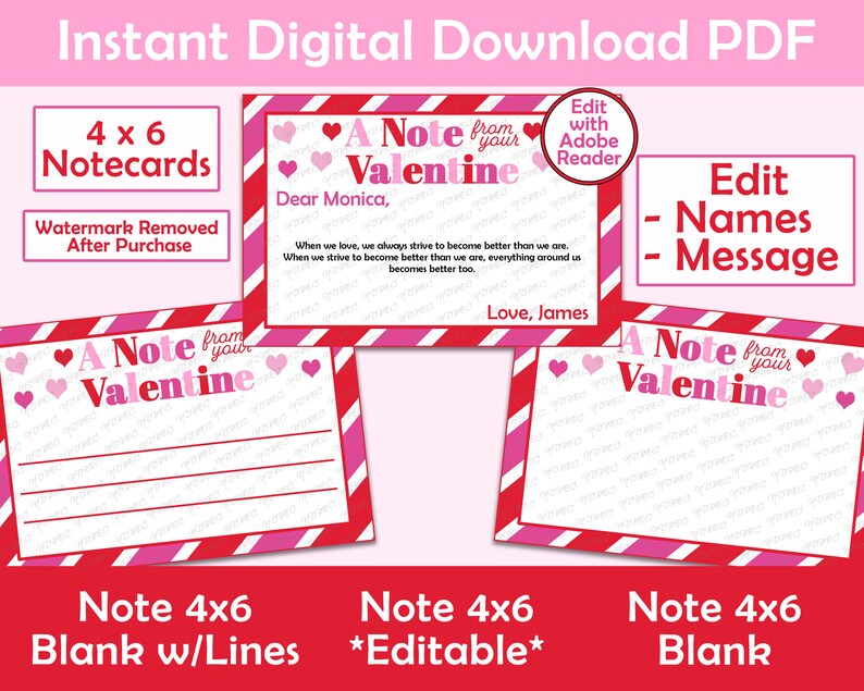 A Note From Your Valentine | Printable & Editable | Valentine's Day ...