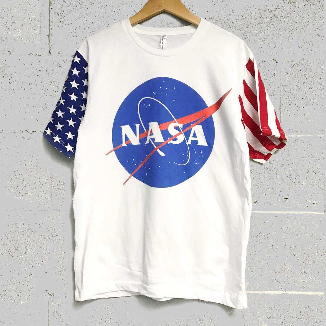 Nasa Meatball Logo USA Flag Sleeve White Tshirt, Nasa Space Tee - Etsy