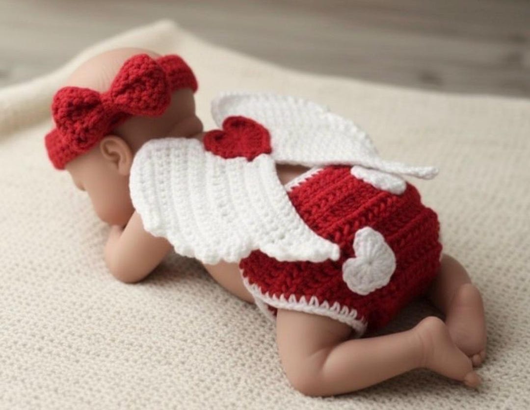 Valentine Newborn Photoshoot Outfit Handmade Angel Wings Diaper Cover ...