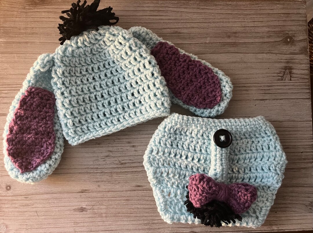 Eeyore Newborn Photoshoot Outfit Handmade Crochet Hat Diaper Cover - Etsy