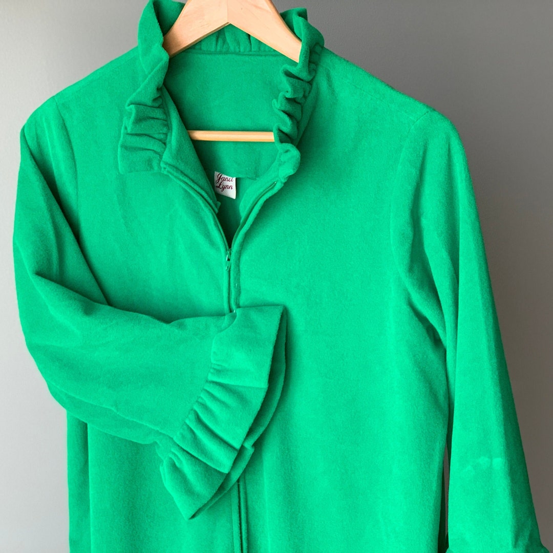 Soft Zip up Robe Nightgown Green Fleece Sleepwear Vintage 1980s Women's ...