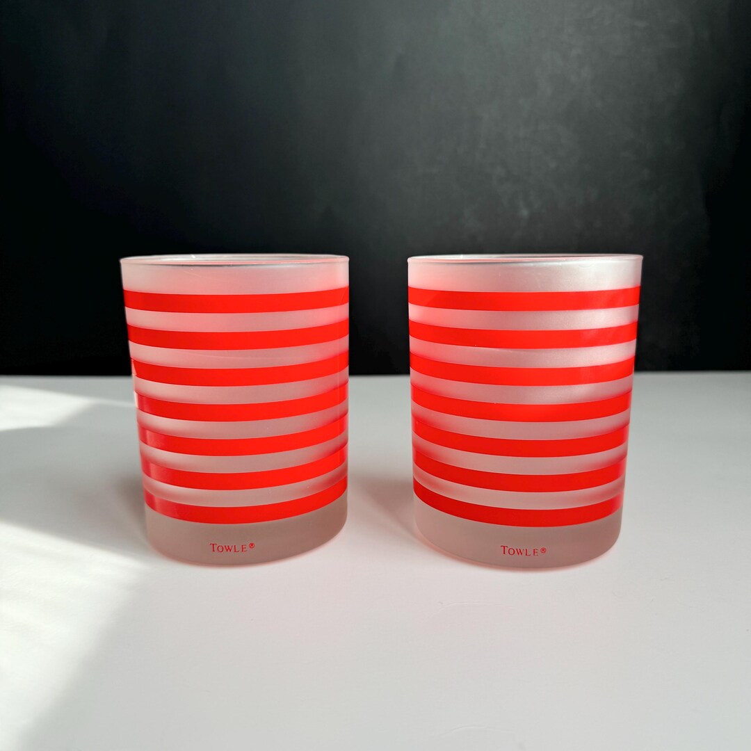 Frosted Glassware Red Striped Vintage Towle Whiskey Rocks 12 Oz ...