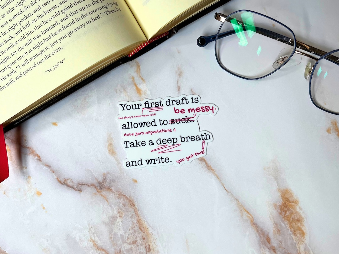 First Draft Writer Quote Waterproof Vinyl Sticker | Gifts for Writers ...