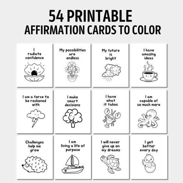 Mini Kindness Cards to Color Affirmation Cards Printable Kindness Cards ...