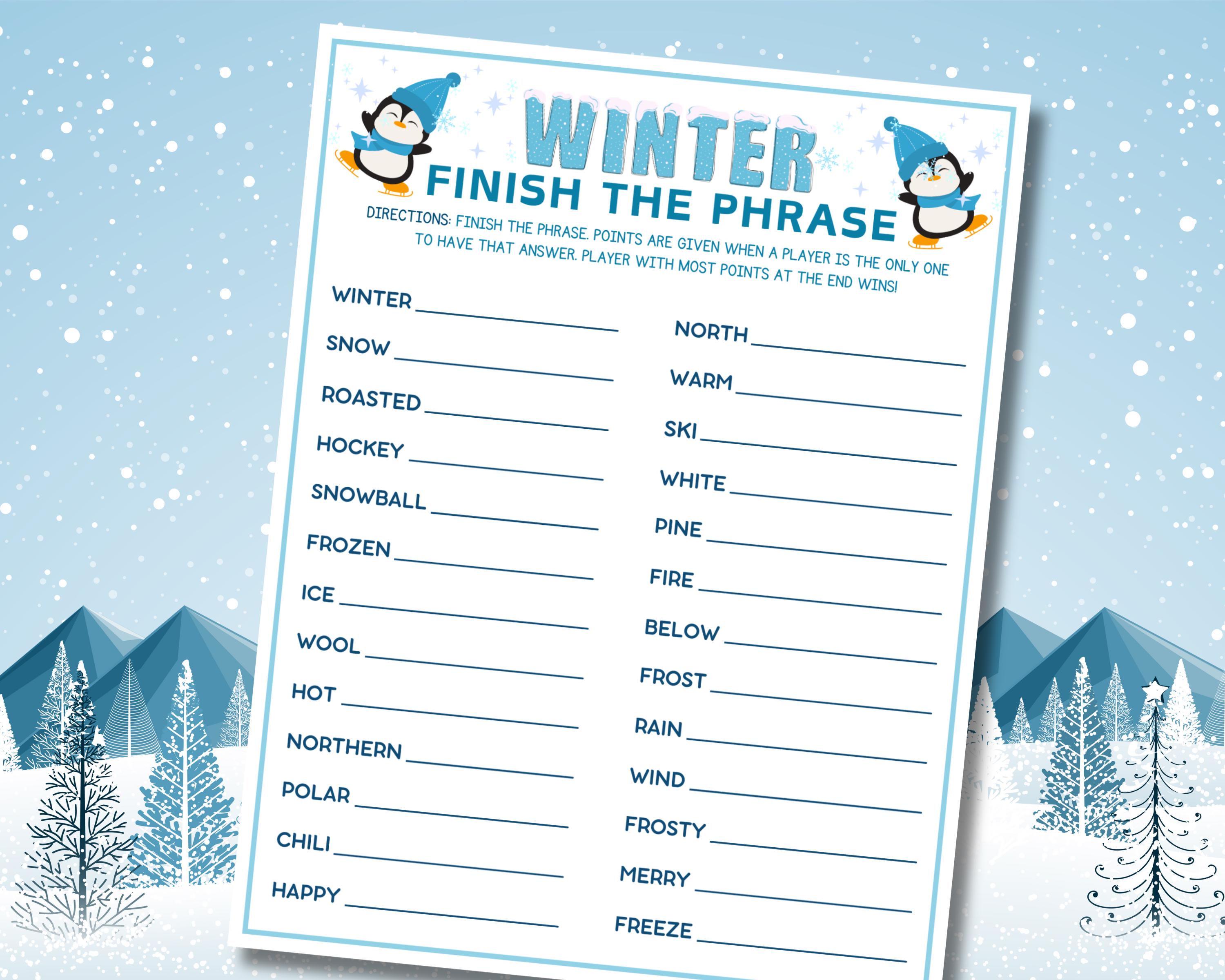 Winter Finish the Phrase Game: Printable Party Activity (digital ...