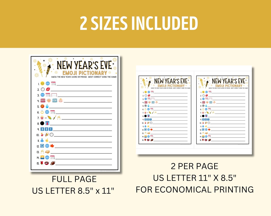 New Year's Eve Emoji Pictionary Game: Printable Party Activity (digital ...
