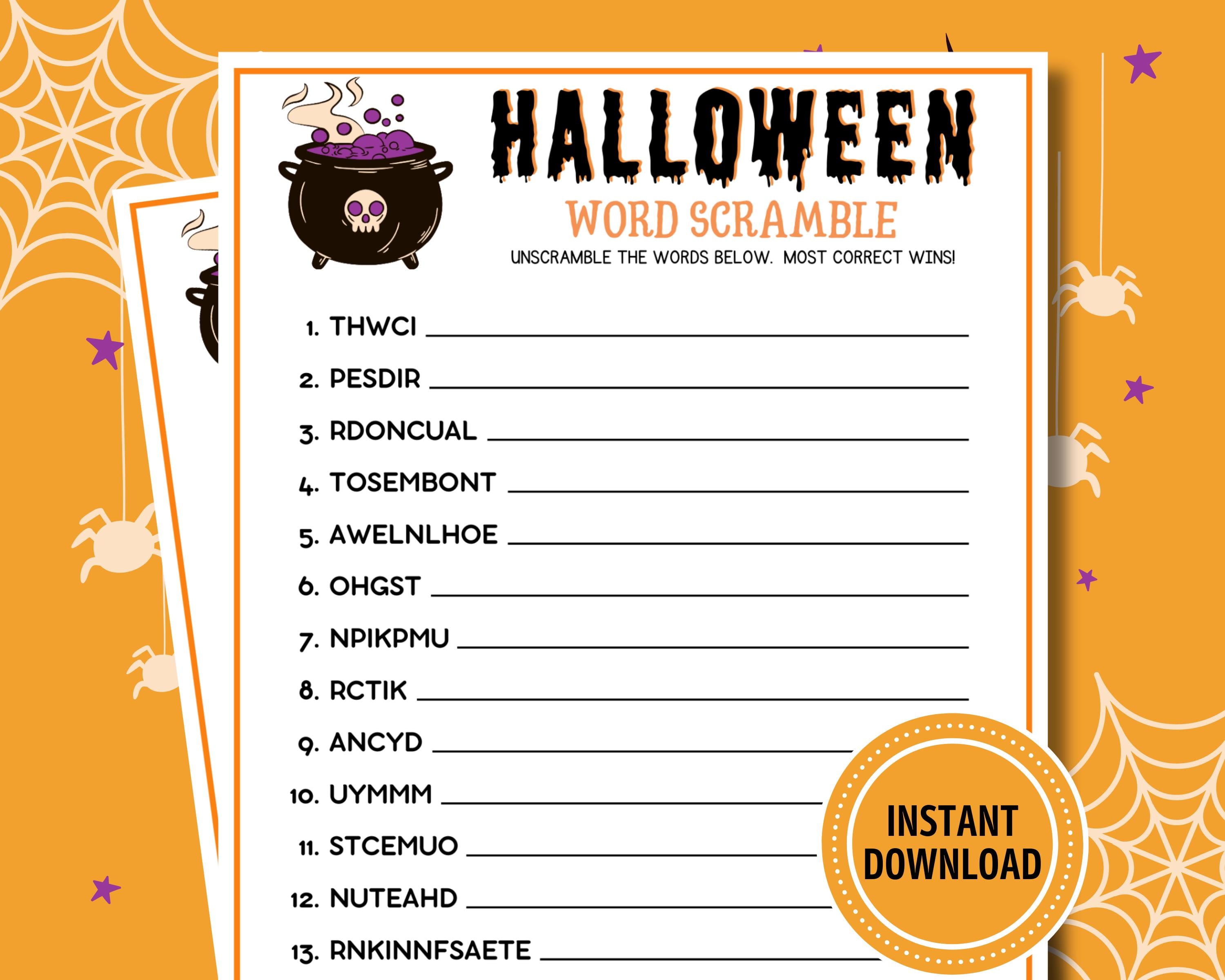 Halloween Word Scramble Game: Printable Party Activity (digital ...