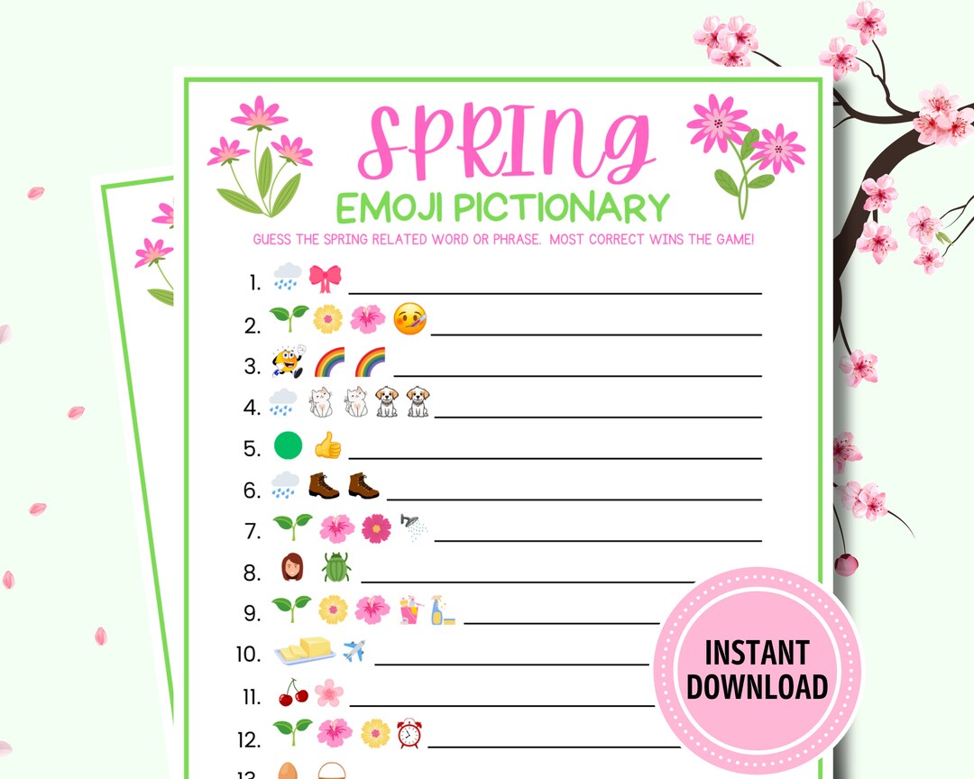 Spring Emoji Pictionary Game | Printable Spring Game Digital Download ...