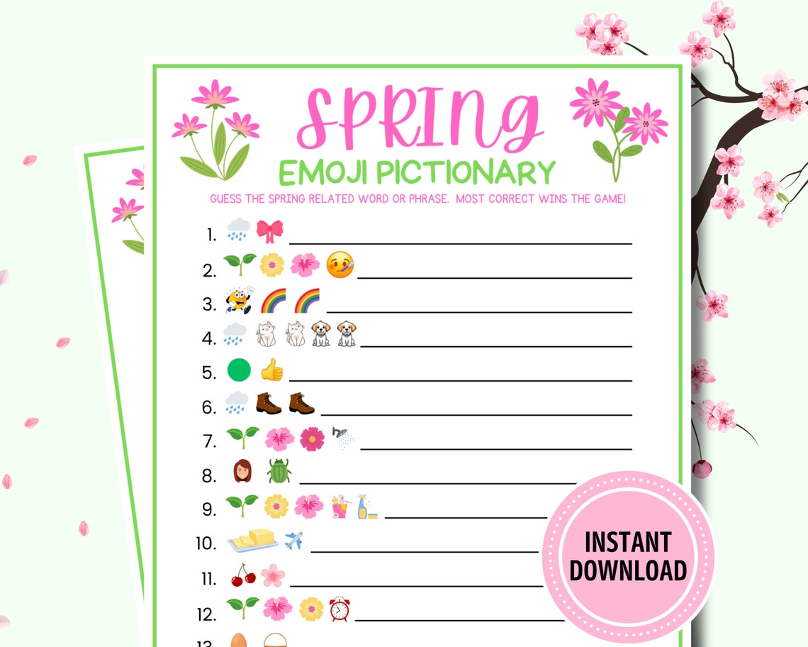 Spring Emoji Pictionary Game | Printable Spring Game Digital Download ...