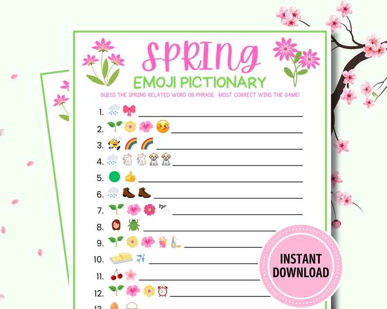 Spring Emoji Pictionary Game | Printable Spring Game Digital Download ...