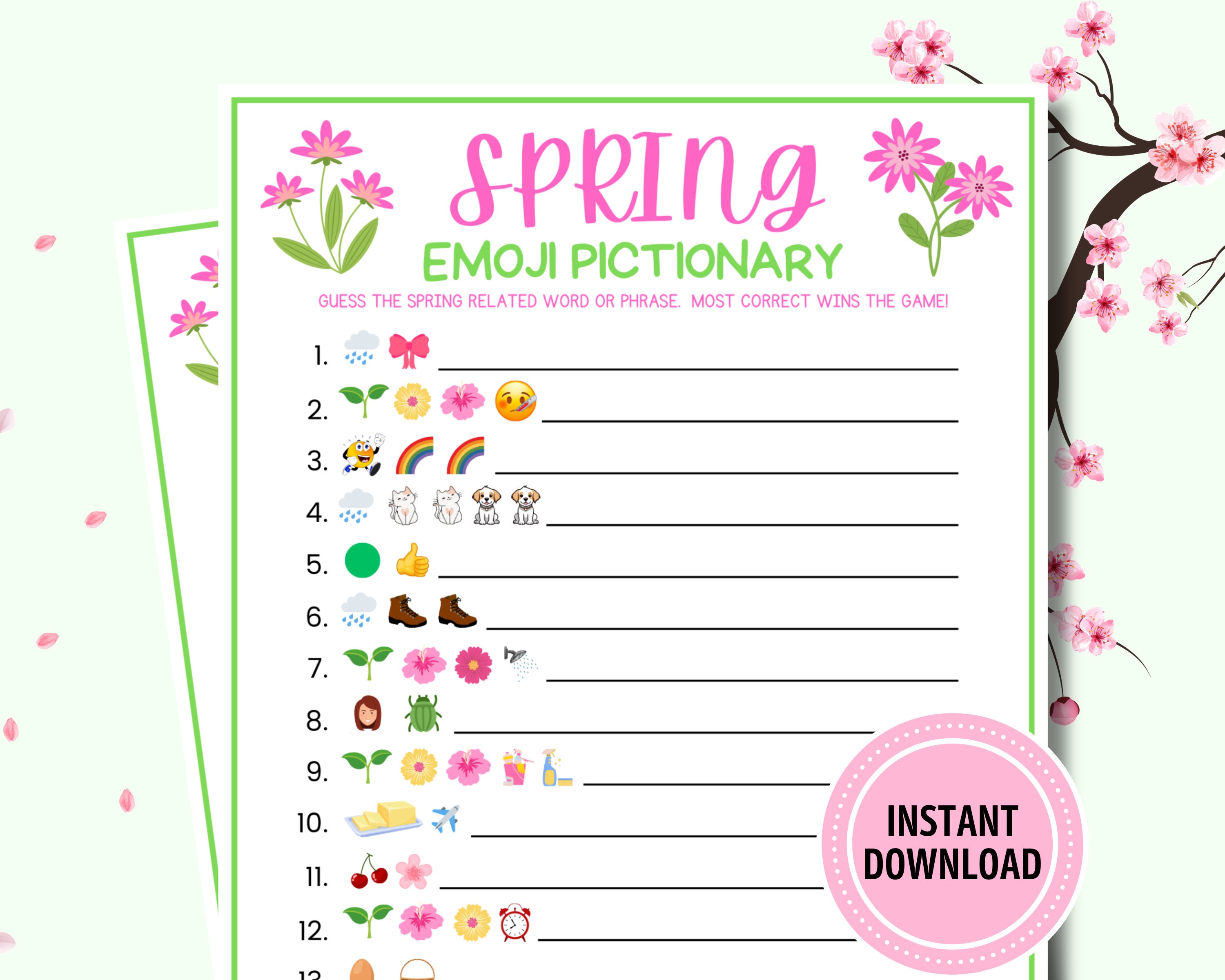 Spring Emoji Pictionary Game | Printable Spring Game Digital Download ...