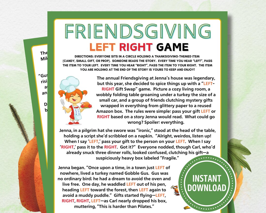 Friendsgiving Left Right Gift Exchange Game: Fun Printable Story - Etsy