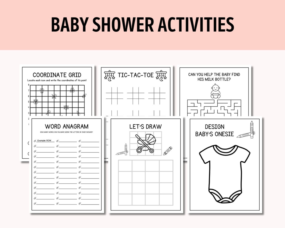 Kids Baby Shower Printable Activity Bundle Digital Download Games Baby ...