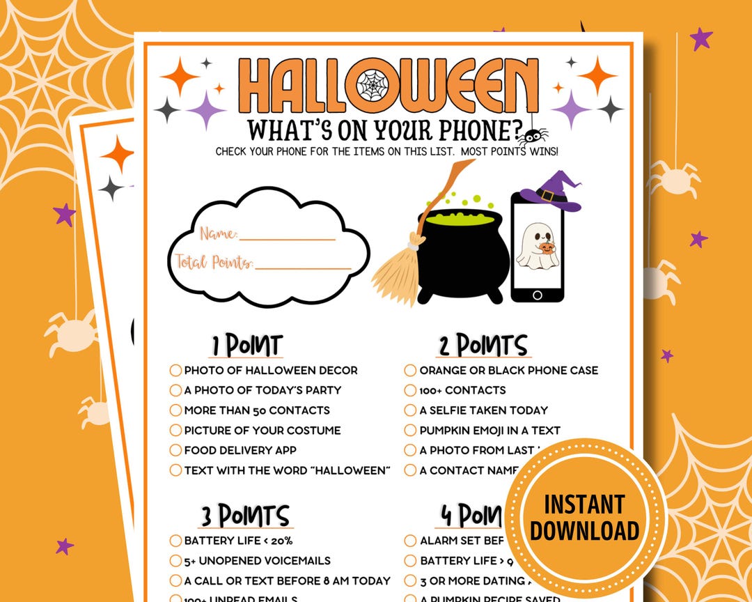 Halloween 'what's on Your Phone' Game: Printable Party Activity ...