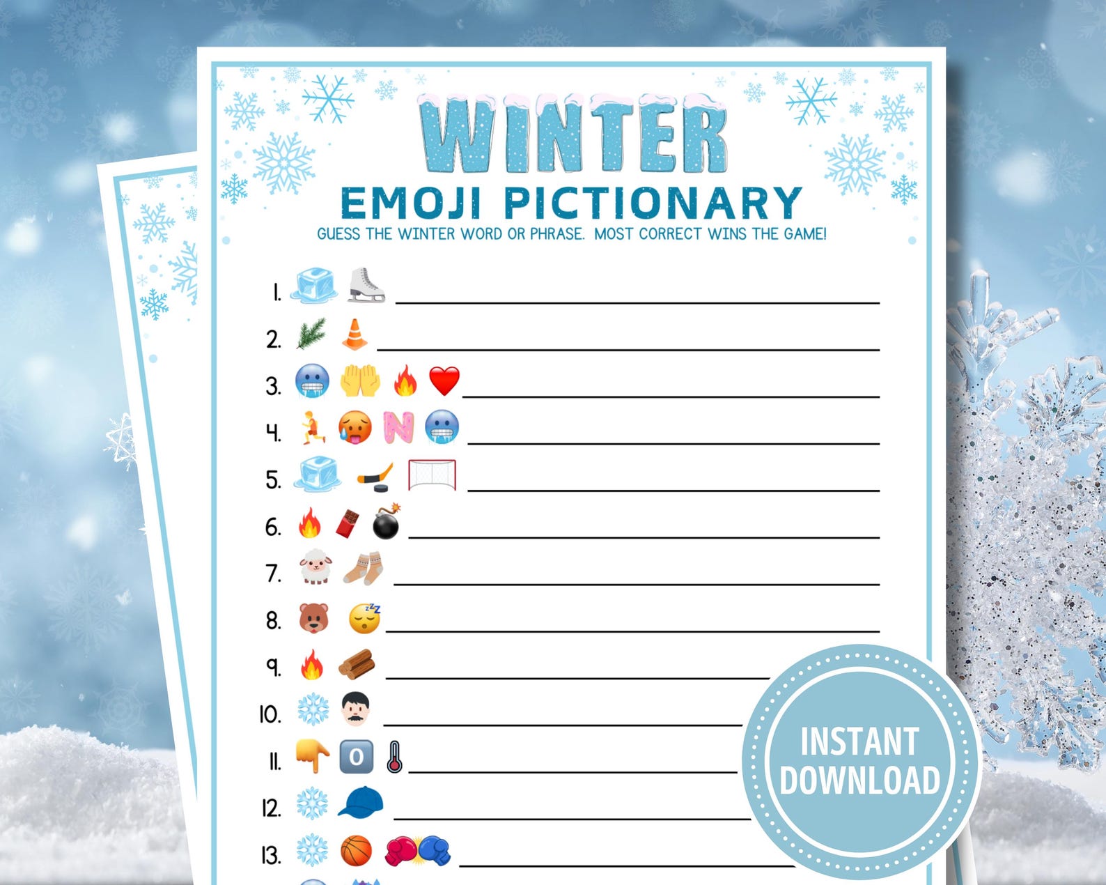 Winter Emoji Pictionary Game | Printable Winter Games | Wintertime ...