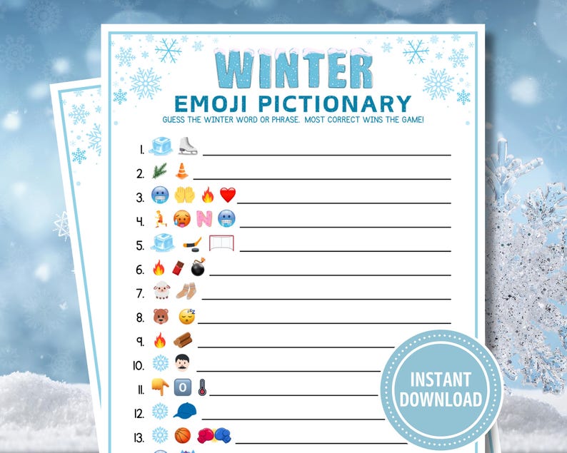 Winter Emoji Pictionary Game: Printable Christmas Activity (PDF) - Etsy