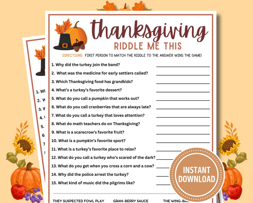 Thanksgiving Riddle Game: Fun Trivia for Kids & Adults (digital ...