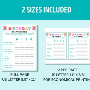 Birthday Scattergories Game | Printable Birthday Digital Download ...