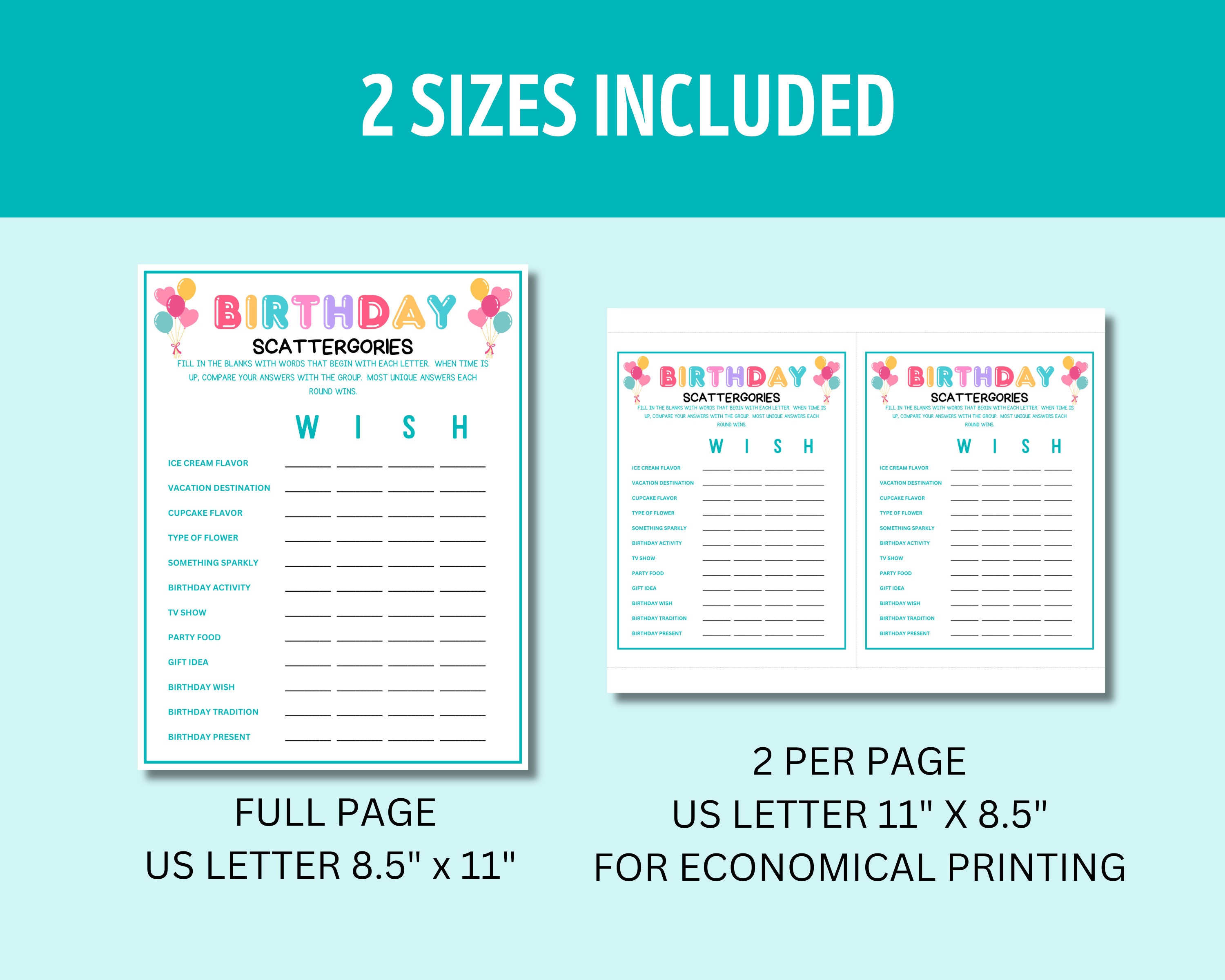 Birthday Scattergories Game | Printable Birthday Digital Download ...