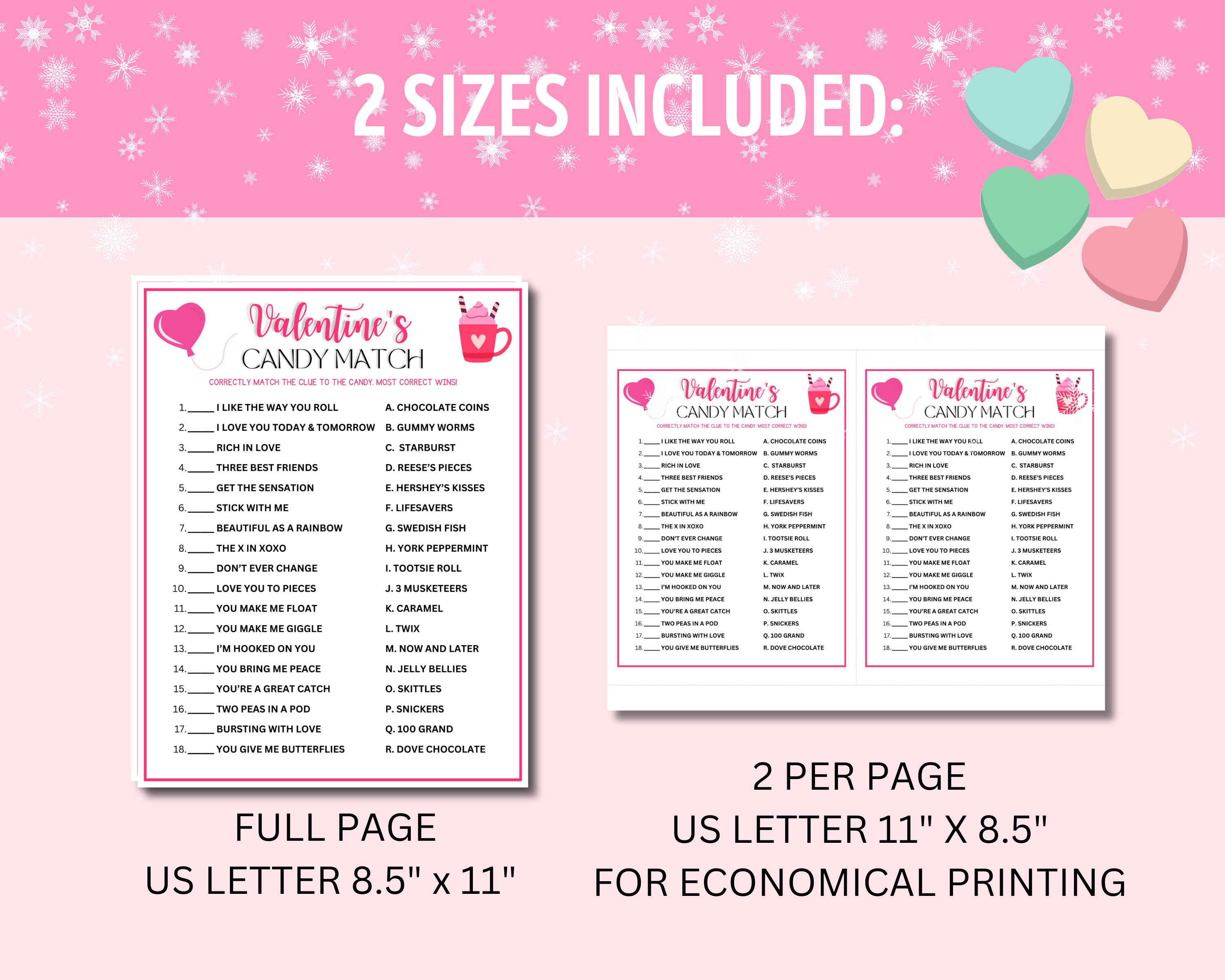 Valentine's Candy Match Game Printable Valentine Games Digital Download ...