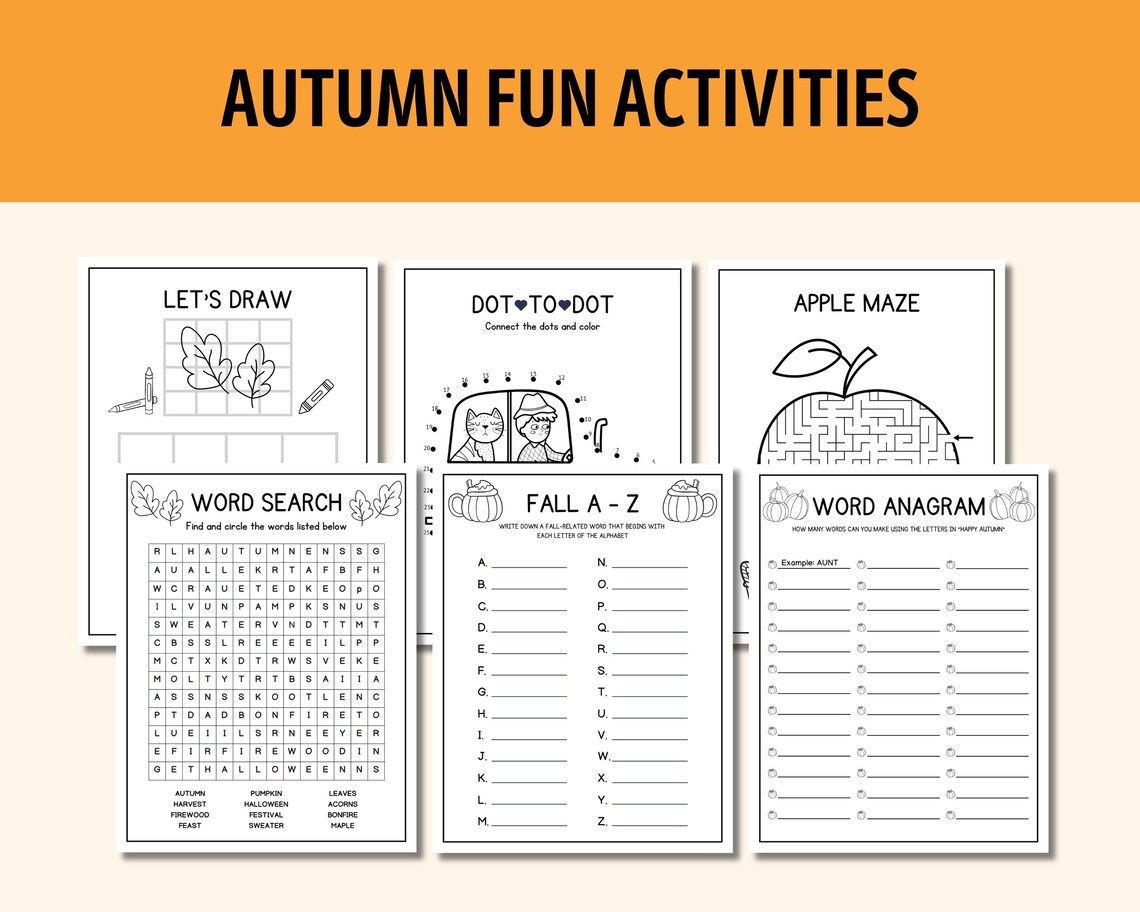 Kids Fall Activity Bundle: Autumn Games & Coloring Pages (digital ...