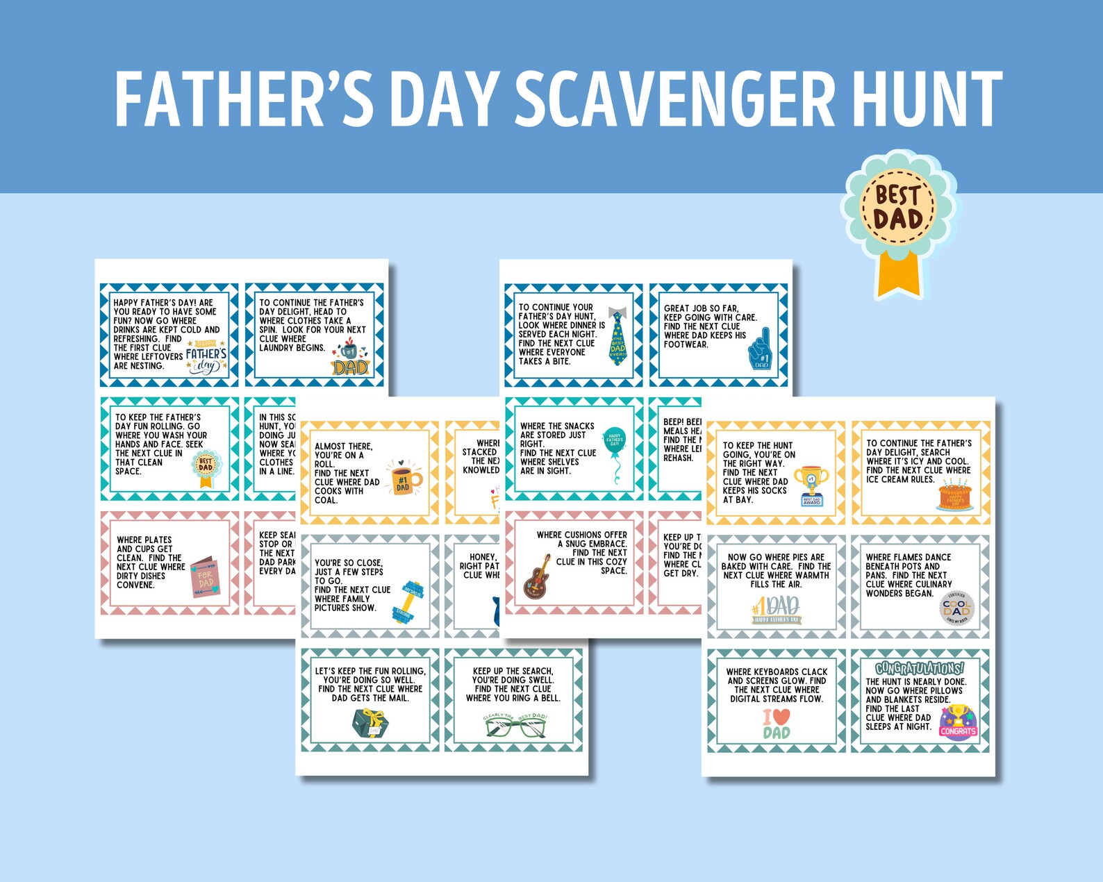 Father's Day Scavenger Hunt Clues | Father's Day Scavenger Hunt Cards丨 ...