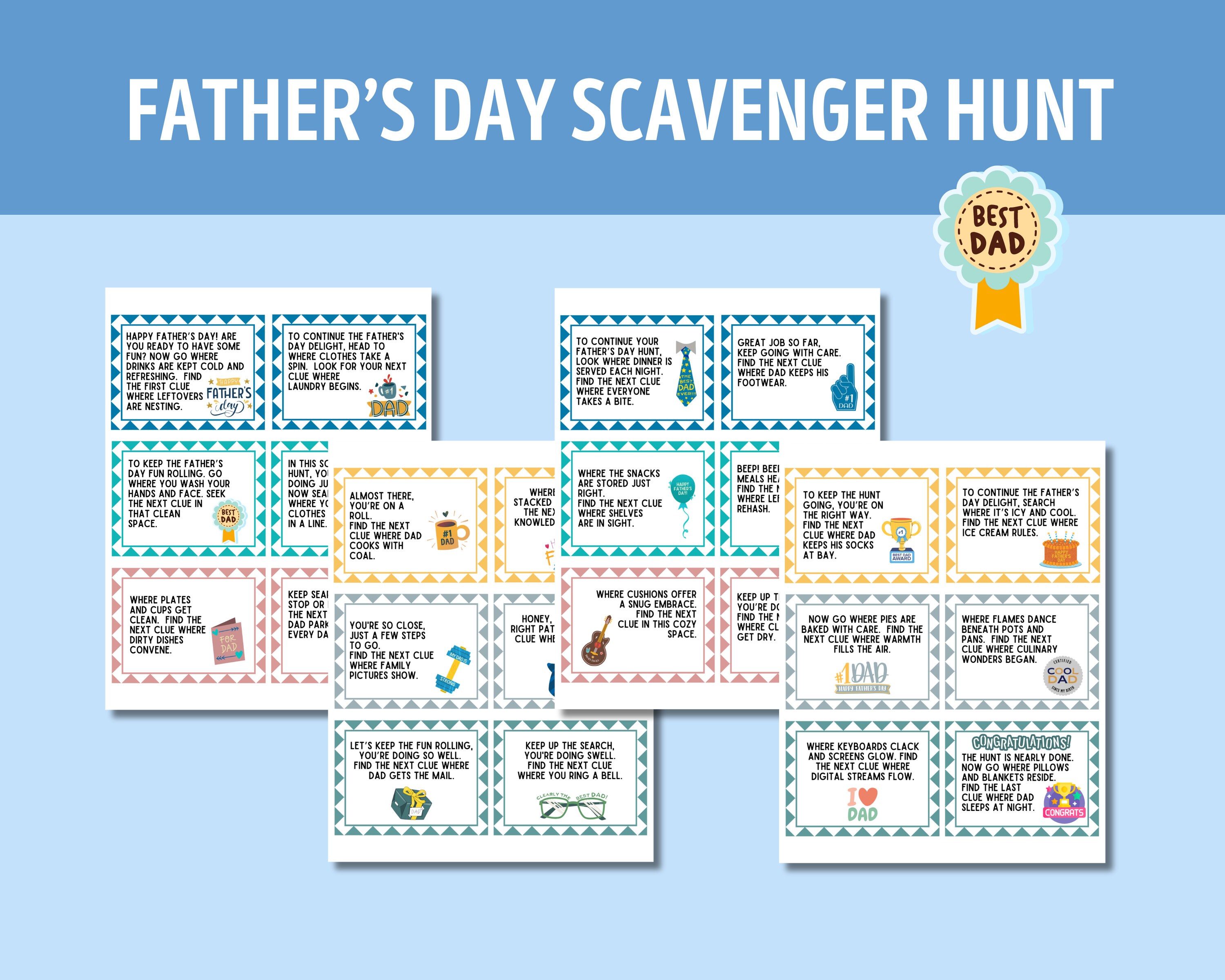 Father's Day Scavenger Hunt Clues | Father's Day Scavenger Hunt Cards丨 ...