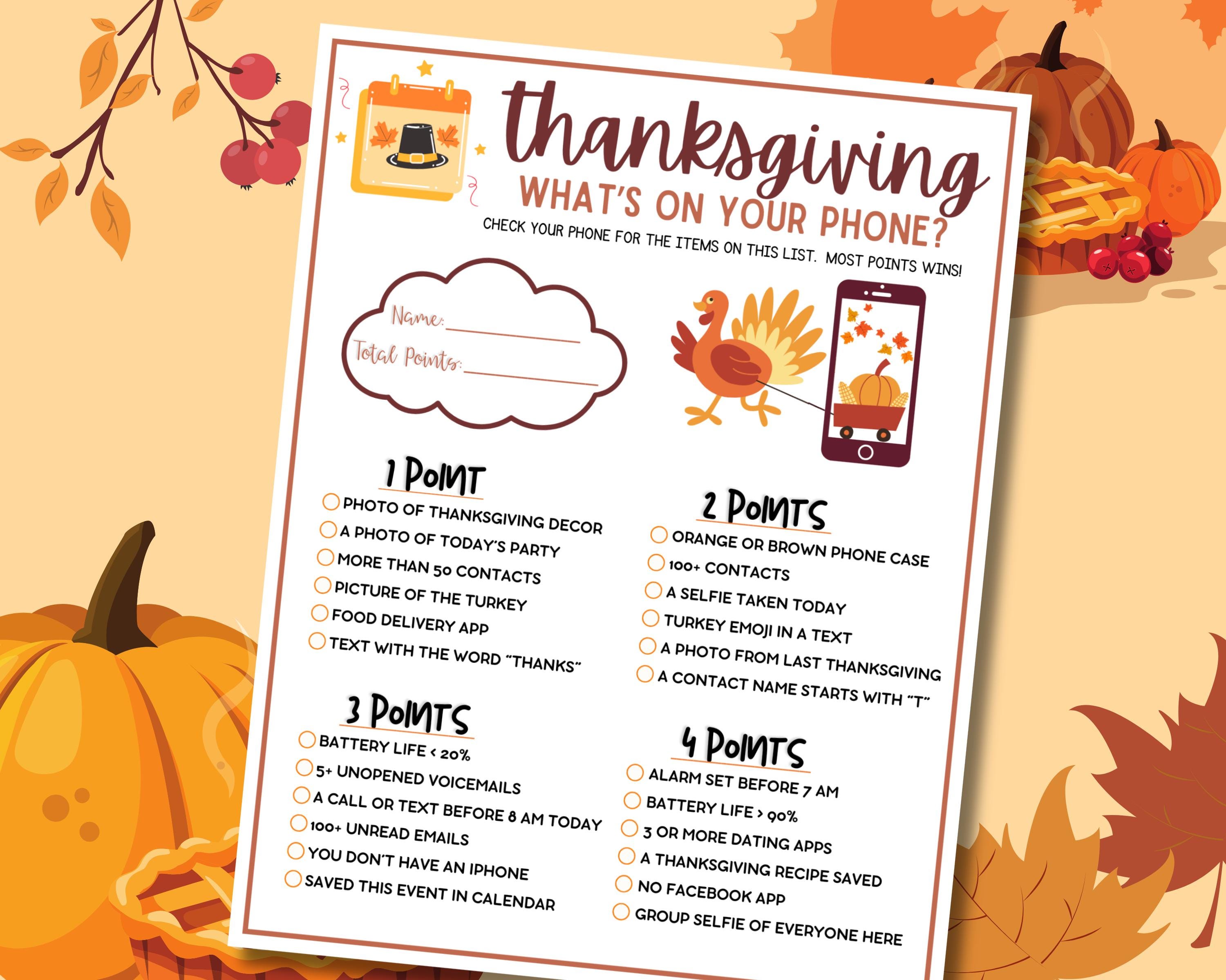 Thanksgiving What's on Your Phone Game | Printable Thanksgiving Game ...