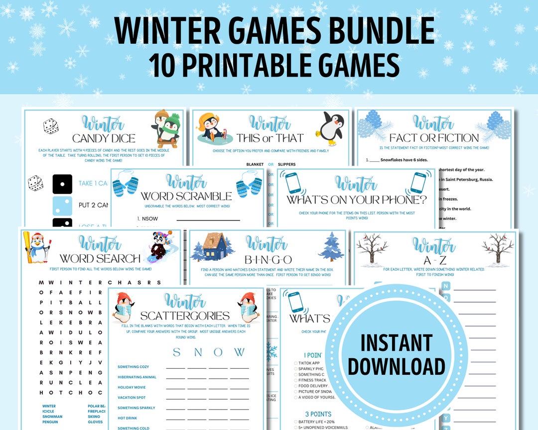 10 Winter Games Bundle Printable Winter Games Winter Kids Bingo ...