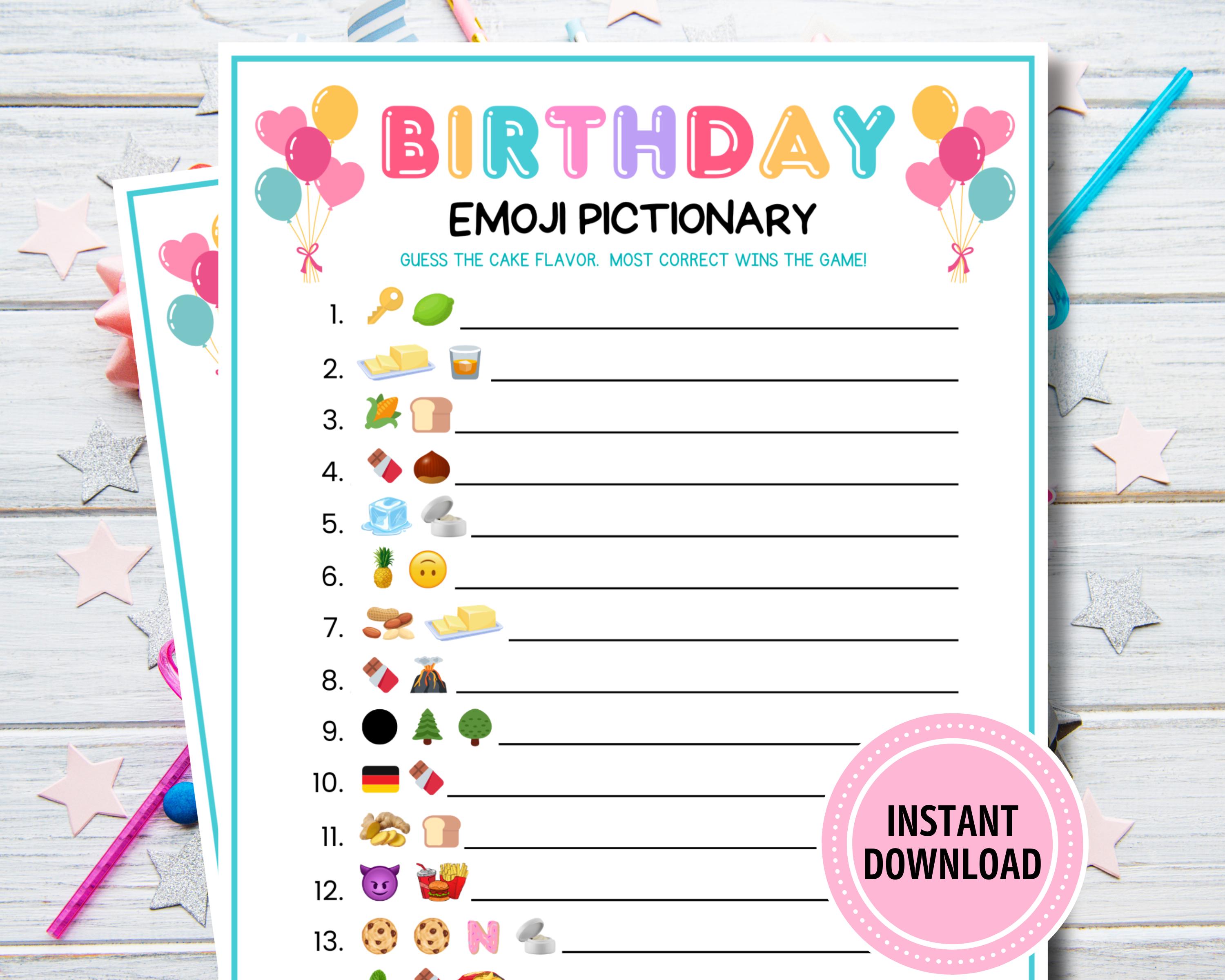 Birthday Emoji Pictionary Game: Cake Flavor Guessing (digital Download ...