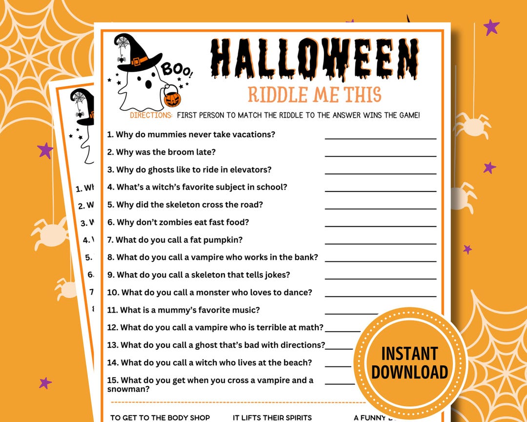 Halloween Riddle Game: Printable Party Activity (digital Download) - Etsy
