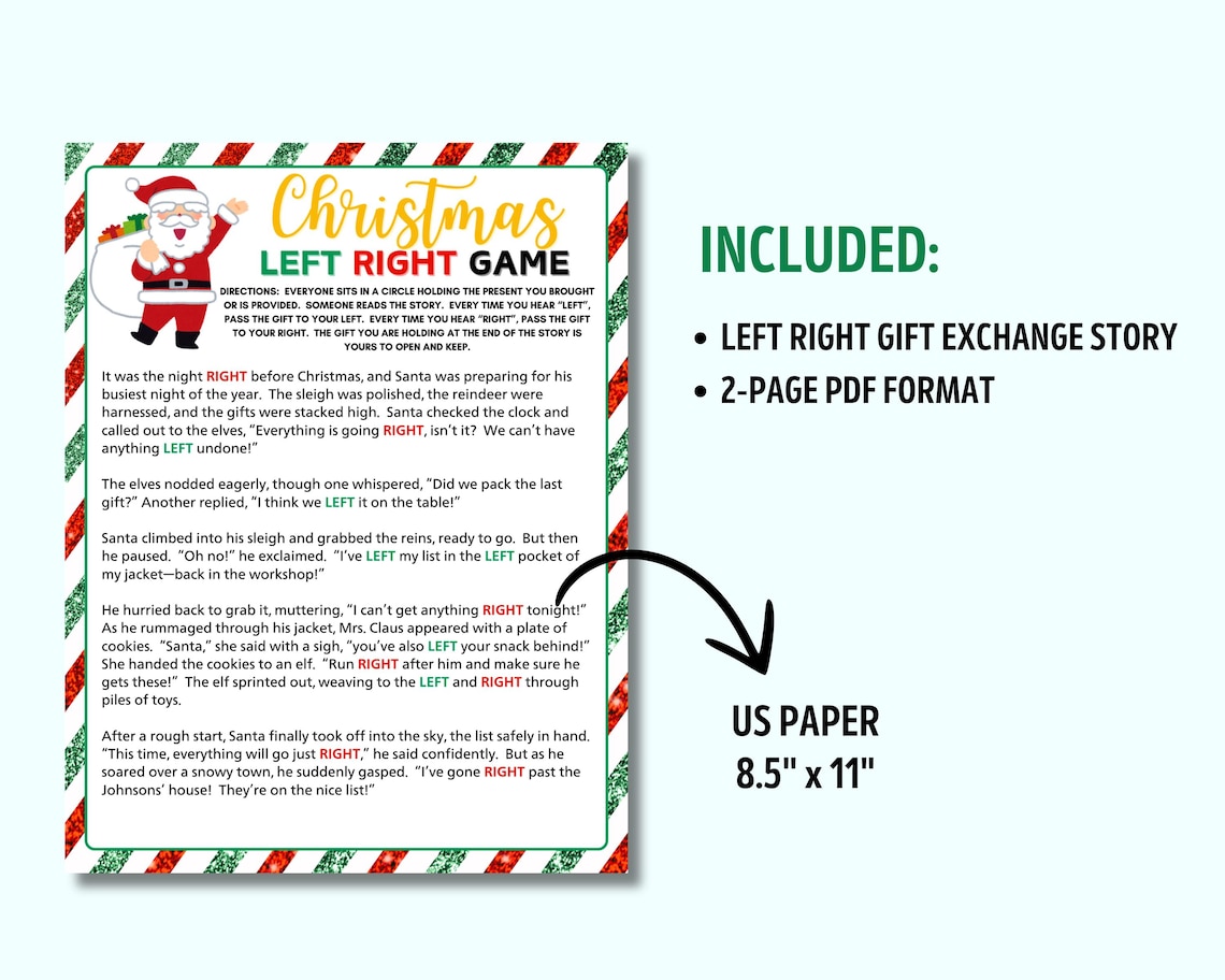 Christmas Left Right Gift Exchange Game Printable Christmas Game Secret ...