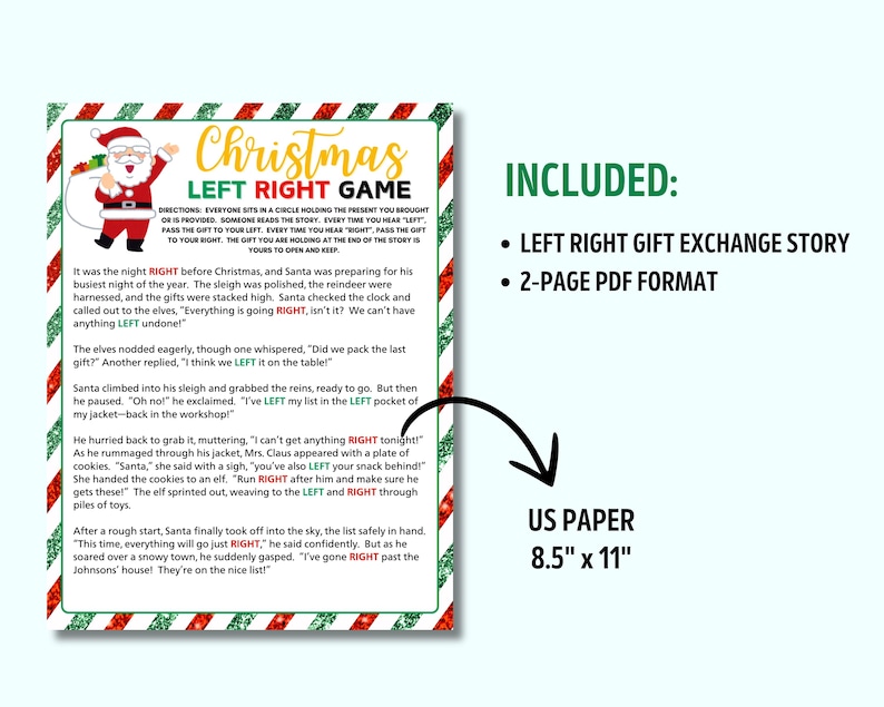 Christmas Left Right Gift Exchange Game Printable Christmas Game Secret ...