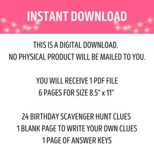 Pink Birthday Scavenger Hunt Clues: Kids Treasure Hunt (PDF) - Etsy