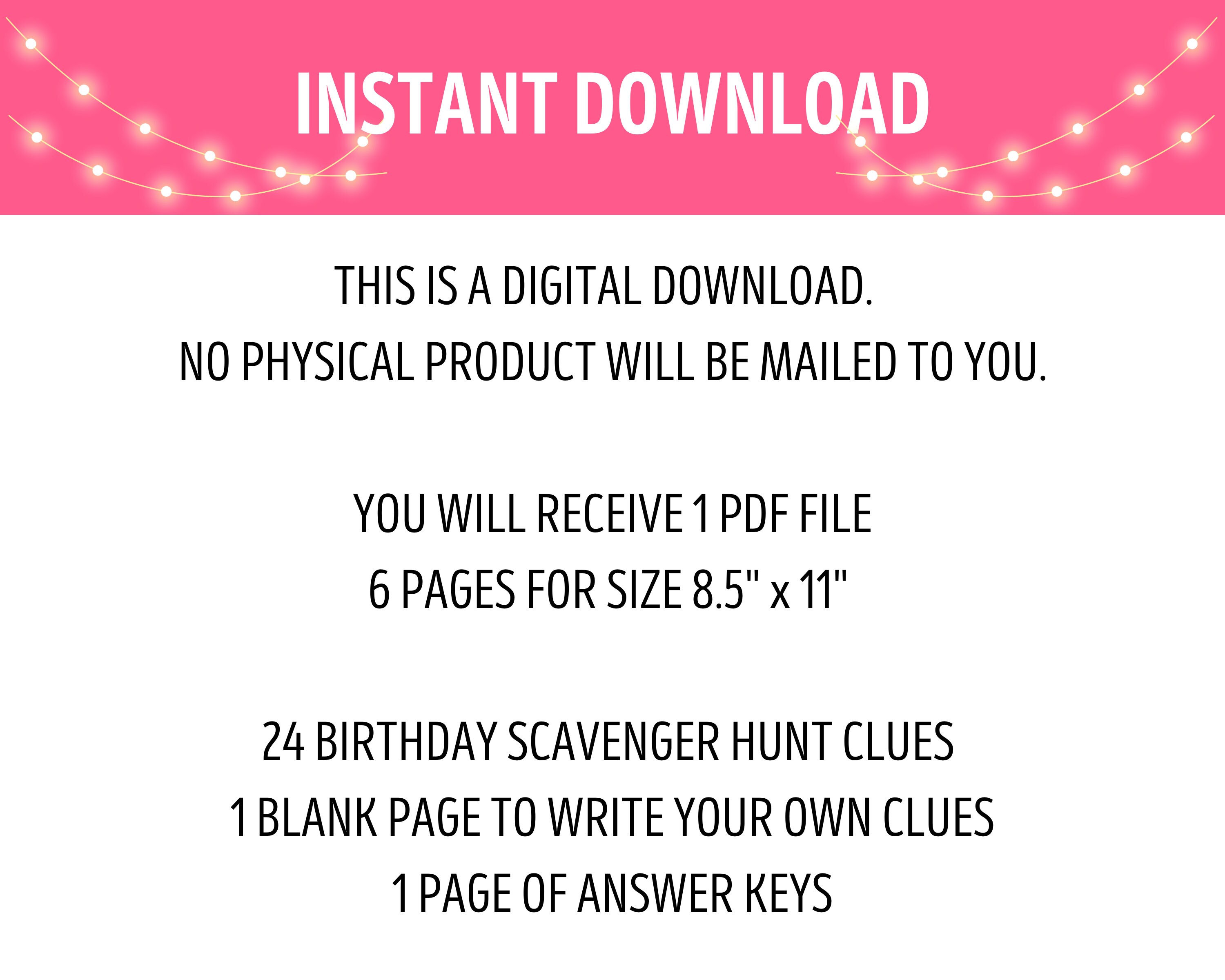 Pink Birthday Scavenger Hunt Clues: Kids Treasure Hunt (PDF) - Etsy