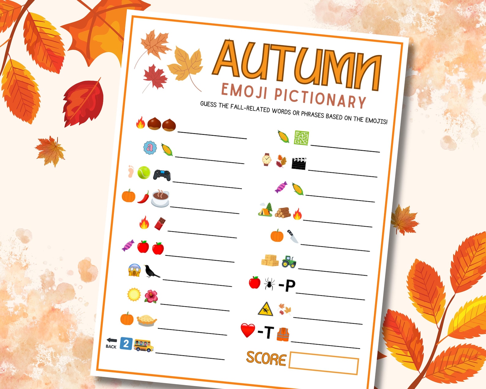 Fall Emoji Pictionary Game: Printable Autumn Activity (PDF) - Etsy